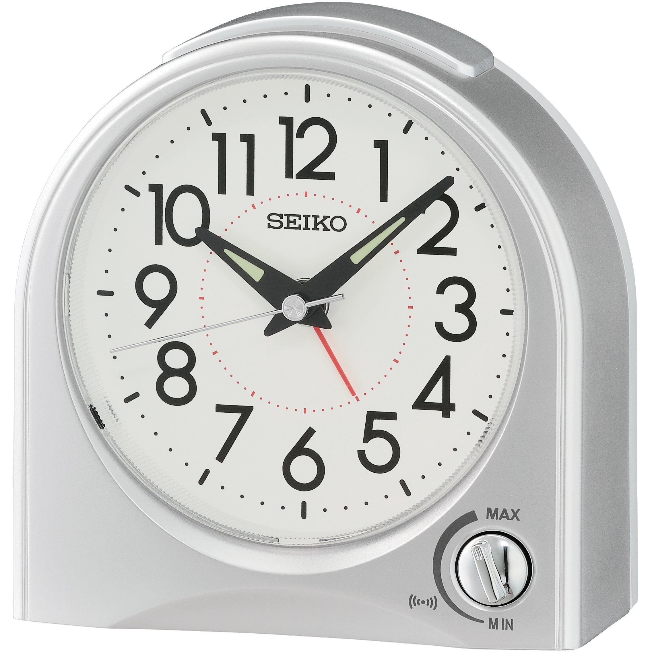 Buy Seiko Dominic Bedside Alarm Clock Silver 12cm Online – Oh Clocks