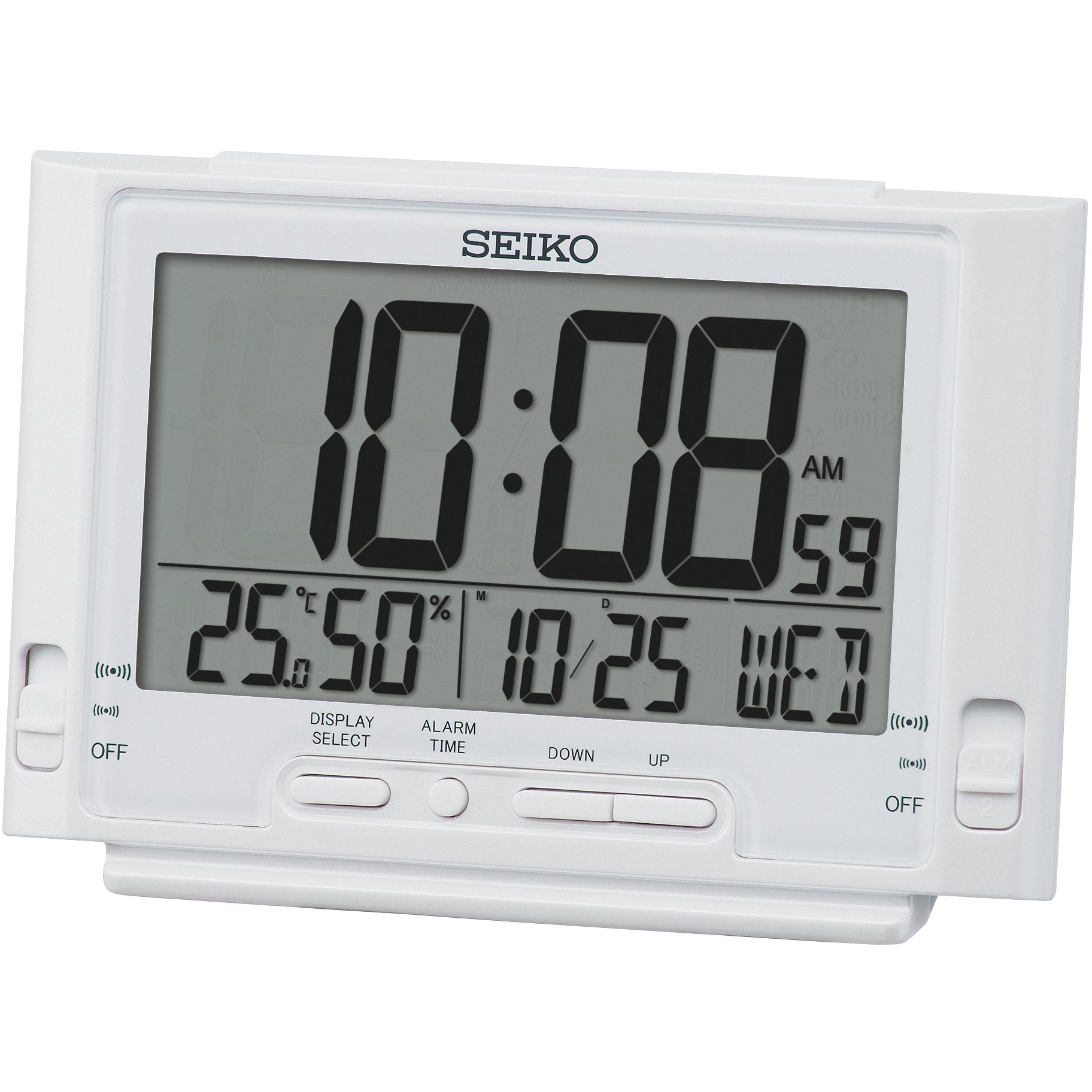 Seiko Ludwig Multifunction Digital Dual Alarm Clock White – Oh Clocks