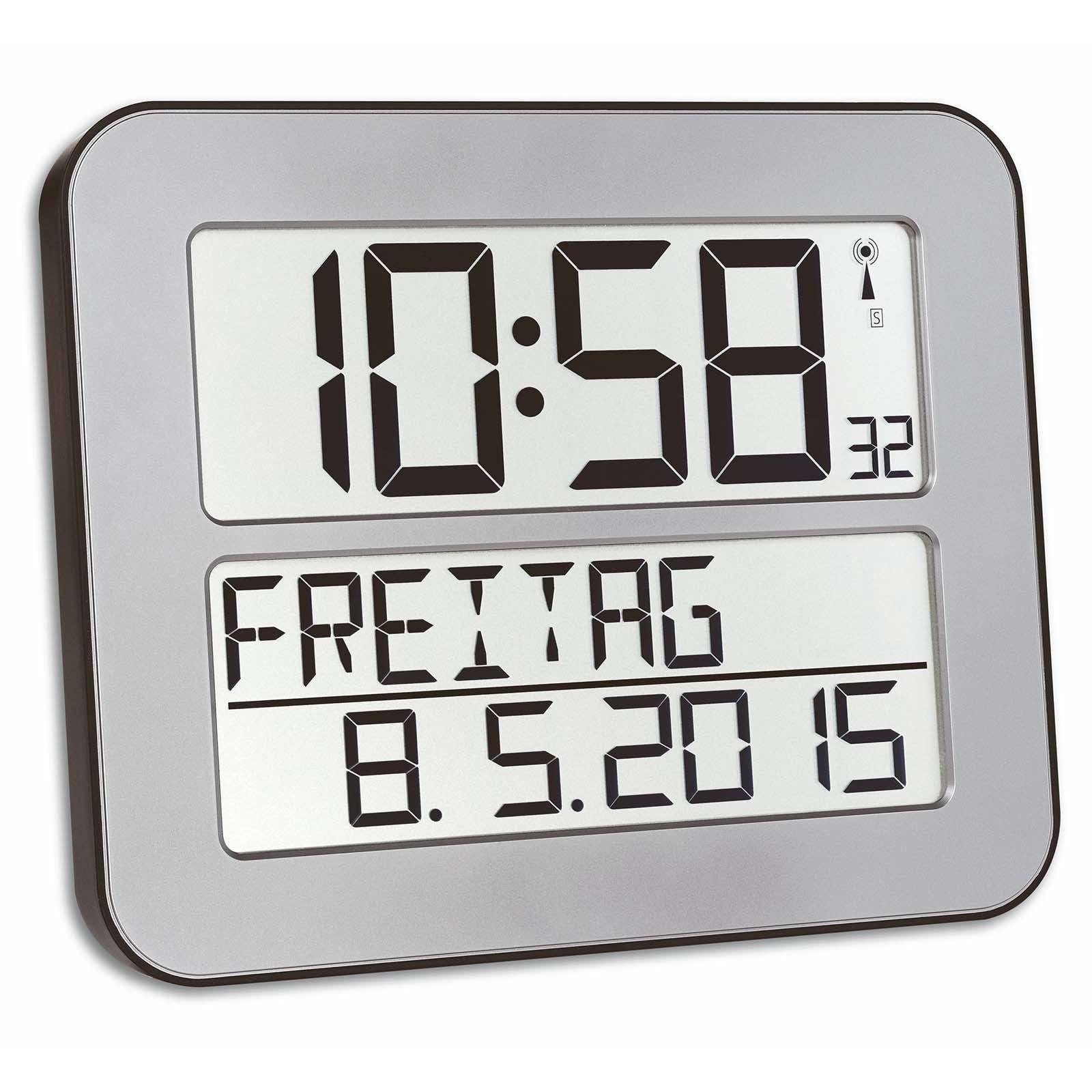 Buy TFA Day Date Digital Alarm Wall or Table Clock Silver 26cm Online ...