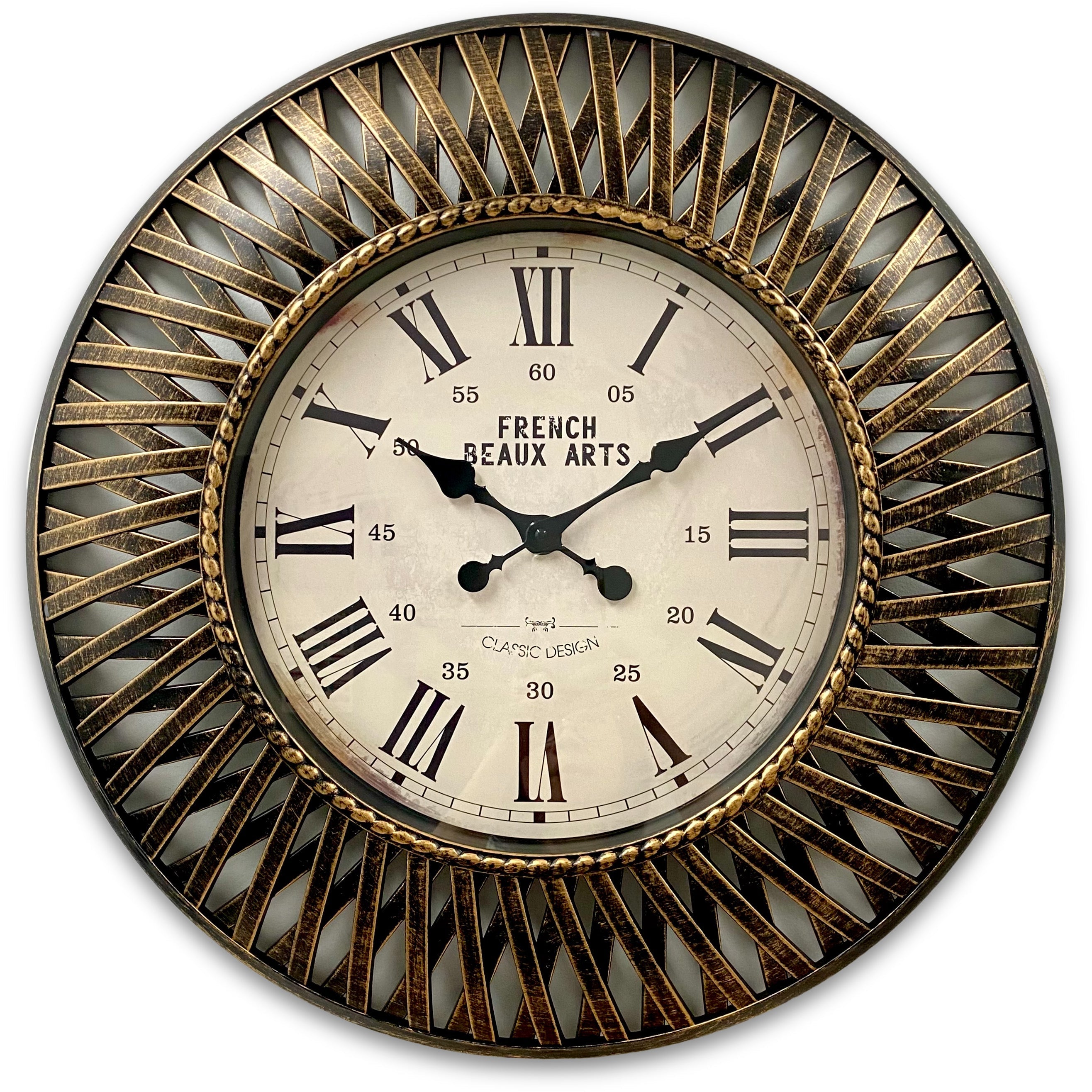 Buy Beax Arts Distressed Hatched Pattern Wall Clock Brown 61cm – Oh Clocks