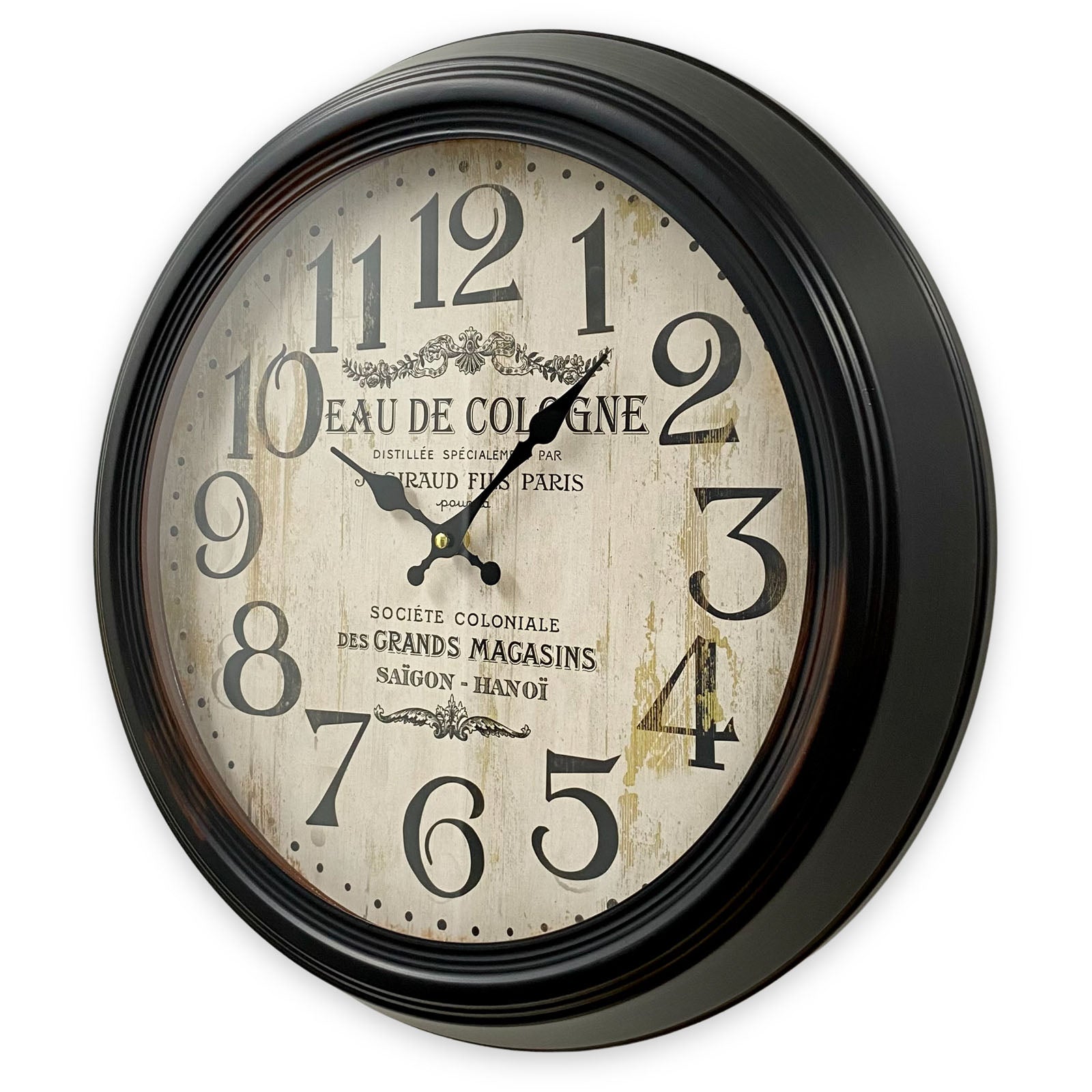 Buy Eau De Cologne Vintage Metal Wall Clock Black 46cm Online – Oh Clocks