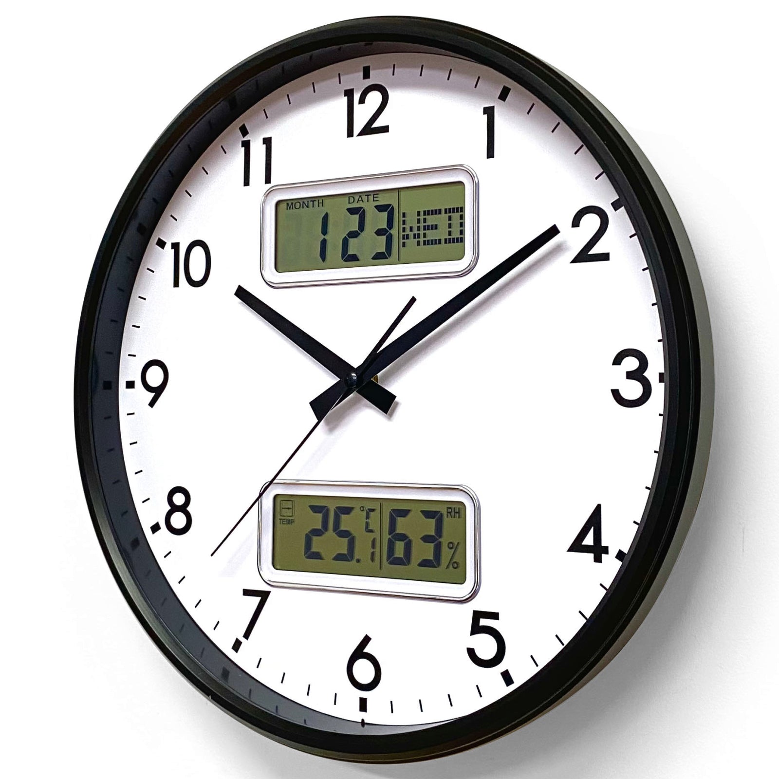 Hayes Analog with Digital Date Day Temp Hygro Wall Clock Black – Oh Clocks