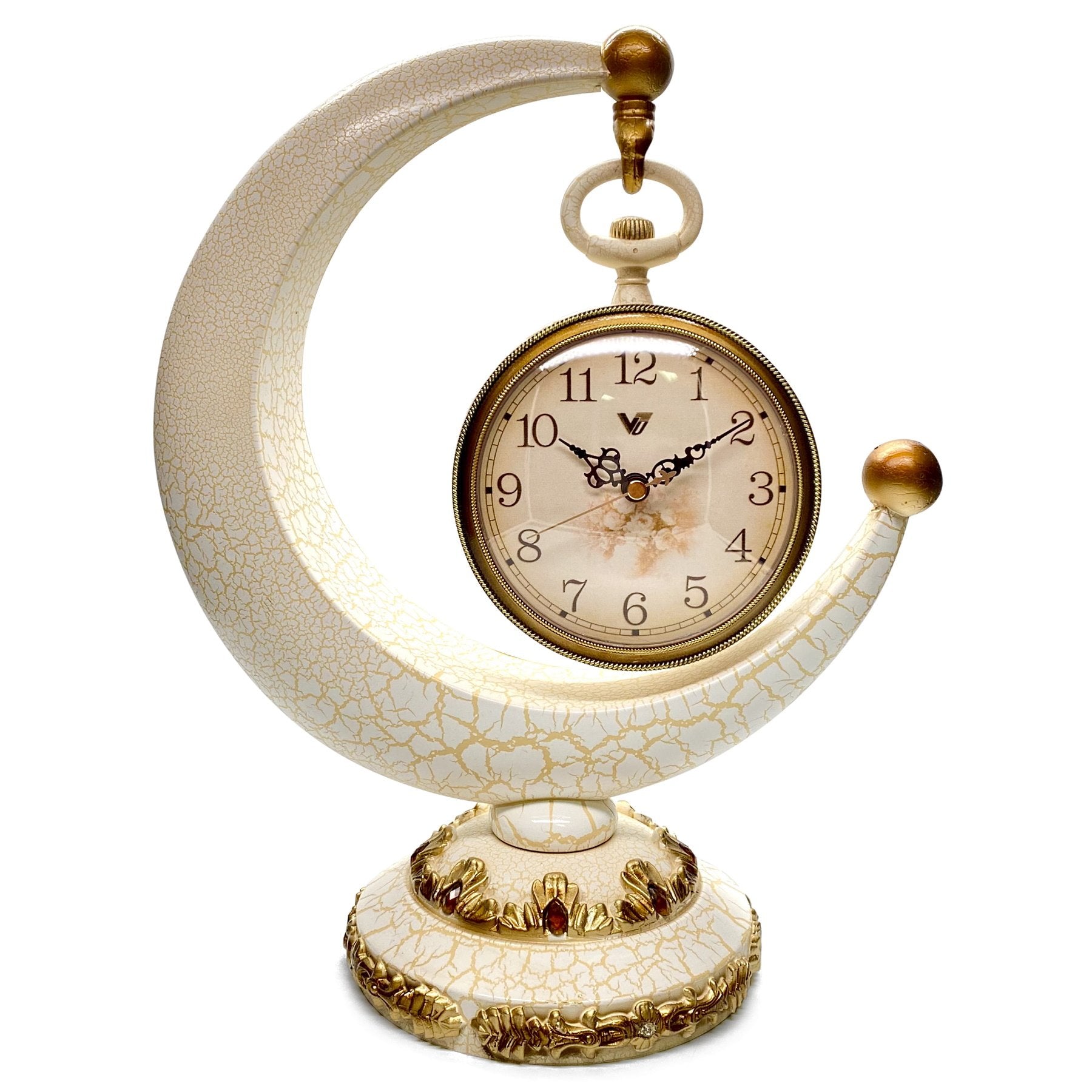 Buy Crescent Ornate Crackle Finish Hanging Moon Desk Clock 38cm – Oh Clocks