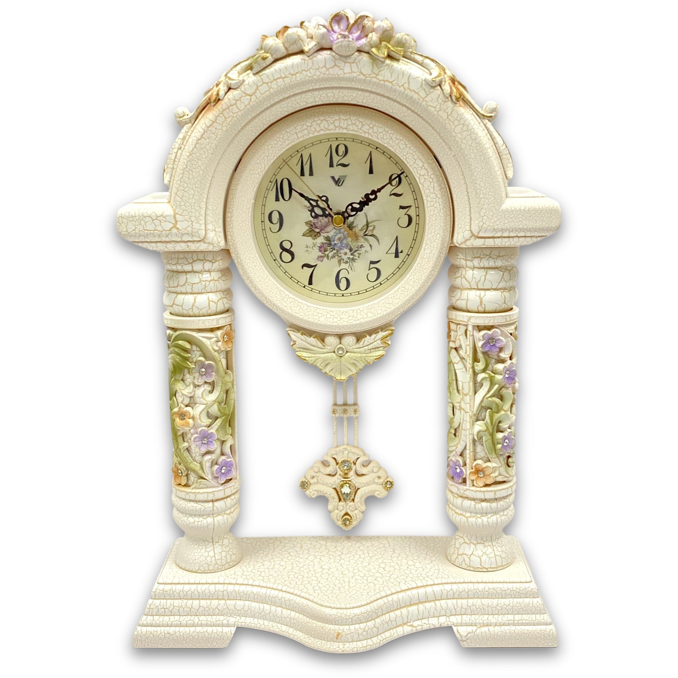 Buy Penelope Floral Arch Pendulum Mantel Clock Cream 40cm Online – Oh ...
